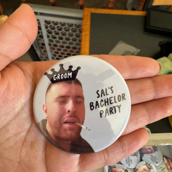 Custom Personalized Bachelor Party Photo Button // [groom's] BACHELOR ...