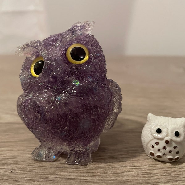 Amethyst Owl, Natural Crystal Gemstone Resin Owl Figure, Resin Owl ...