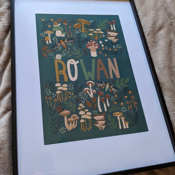 Mushroom Woodland Name Print- Mushies- Forest Theme- Nursery Wall Art ...