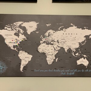 Personalized Push Pin Travel Map, Push Pin World Map, World Map Canvas ...