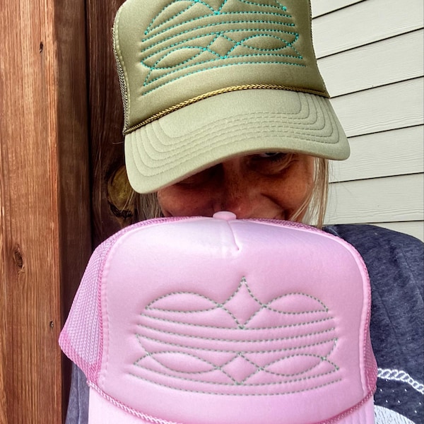 Embroidered Boot Stitch Trucker Hat - Customizable Western Cap - Etsy