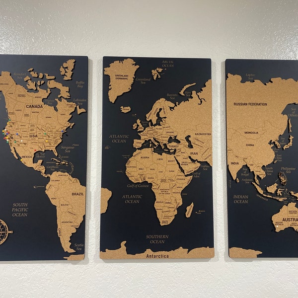 World Map Push Pin Wall Art With FREE Pins, Cork World Map Board ...