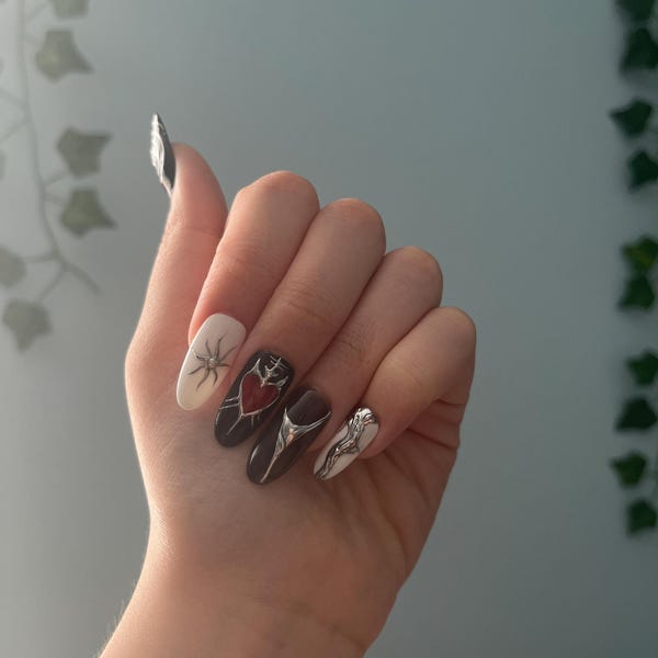 Black Pink Star Press on Nails – Cute Goth Galaxy Nail Art – Handmade ...