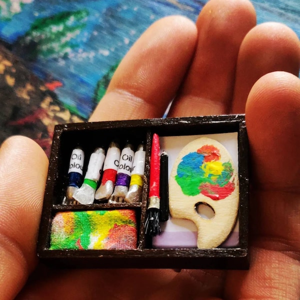 Miniature Painting Set, Easel and Artist Oil Paints, 1/12th Art Kit for ...