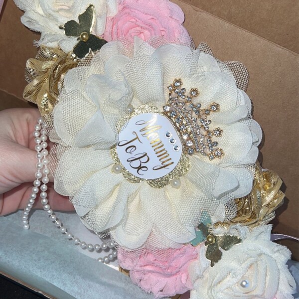 Gold Pink Ivory Maternity Sash, Champagne Belly Sash, Vintage Ivory ...