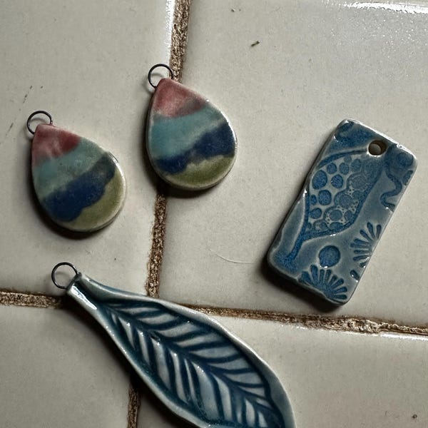 Ceramic Charm Artisan Beads Pendant Ceramic Focal Jewelry Component ...