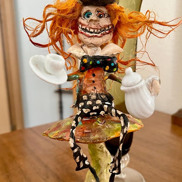 Handmade Paper Mache Creepy Halloween Witch Relaxing on Spooky Crescent ...