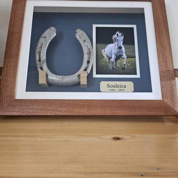 Horse Memorial Shadow Box Frame – Horseshoe Wood Keepsake, Equine Loss ...