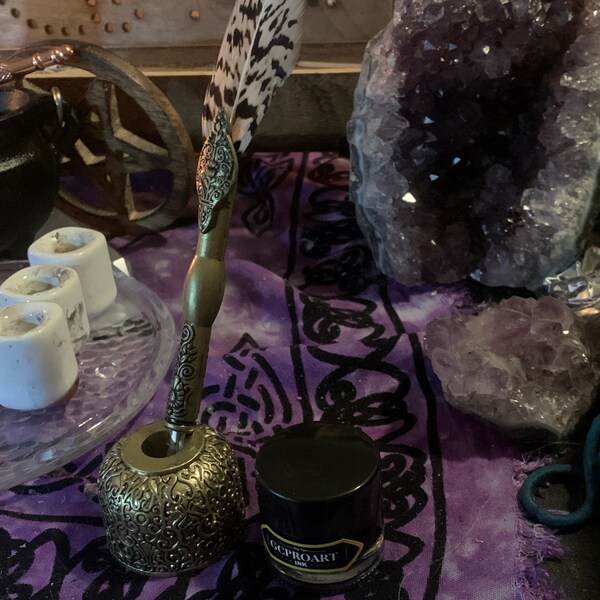 Antique Feather Quill Pen Set With Glass Wax Seal Stamp Pen Holder ...