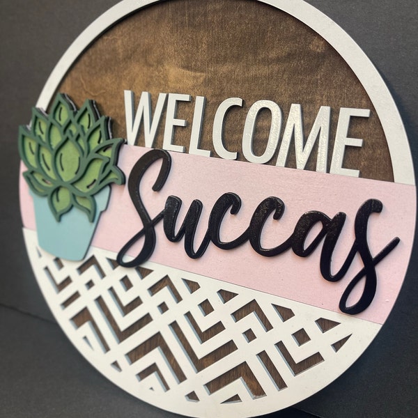 Welcome Succas Sign, Welcome Sign SVG, Boho Door Decor SVG, Succulent ...