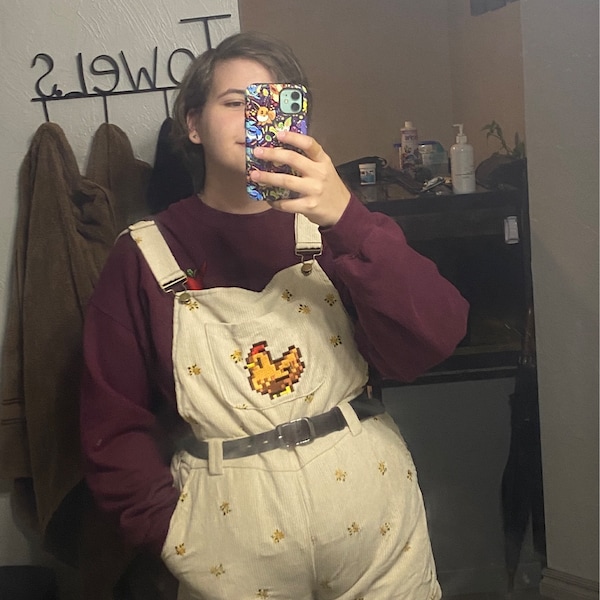 Chicken Stardew Valley Floral Overalls Pants / Embroidery Overalls ...