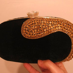 Gold Prom Clutch Purse, Bag With Solitaire Diamond Embroidery, Mirror ...