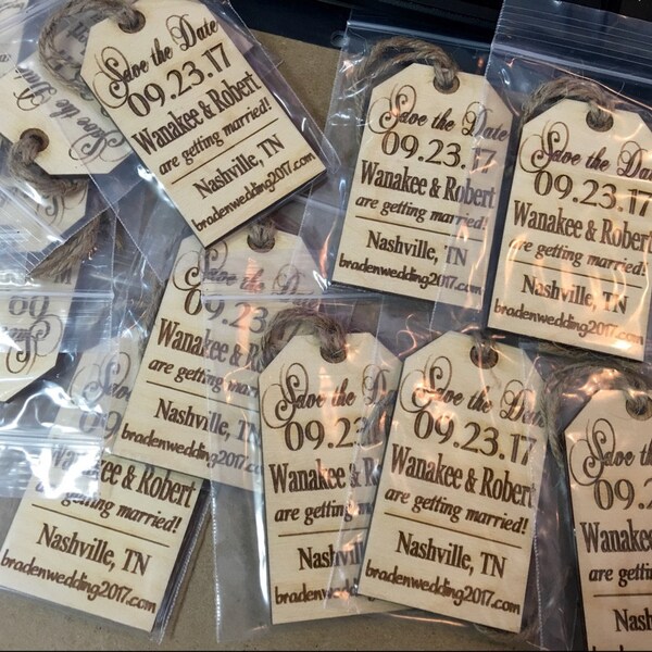 Save the Date, Wood Tag, Custom Engraved, Tag With Twine, Rustic ...