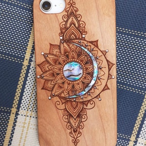 Peacock Feather Design Wood Phone Case With Real Abalone Shell - Etsy