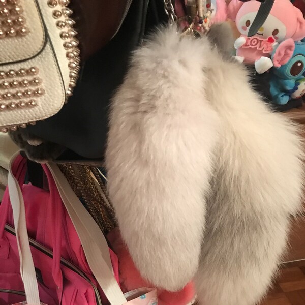 Large White Fox Tail Keychain With Gold Ring - Etsy