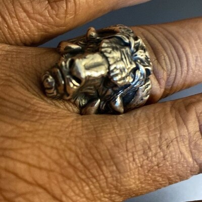Silver Bison Ring, Bison Head Ring, Ram Head Ring, Men Jewelry, Large ...