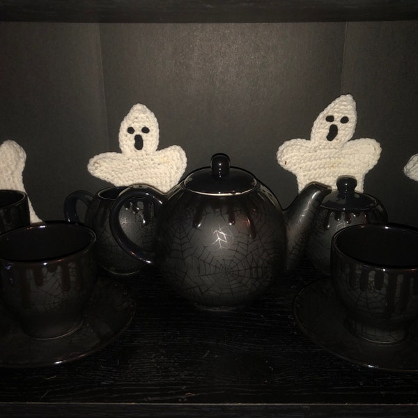 Goth Web Tea Set, Gothic Matte Black, Gloss Drip, Ceramic Teaset, Cup ...
