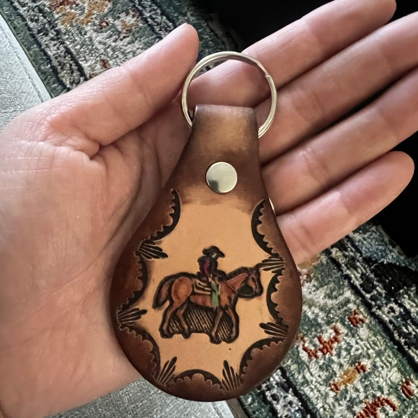 Western Cowboy Leather Key Fob / Keychain - Etsy