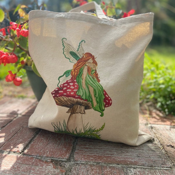 Fairy Tote Bag, Fairy Red Mushroom Bag, 100% Cotton Reusable Bag ...