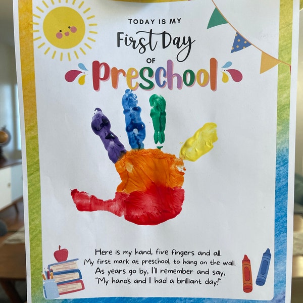 First Day of Preschool Handprint Art, First Day of School, Handprint ...