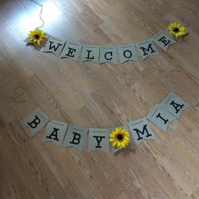 Sunflower Baby Shower Burlap Banner Bridal Shower Wedding Decorations ...