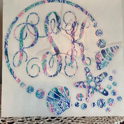 Monogram Decal, Sea Shell Monogram, Monogrammed Car Stickers, Yeti Cup ...