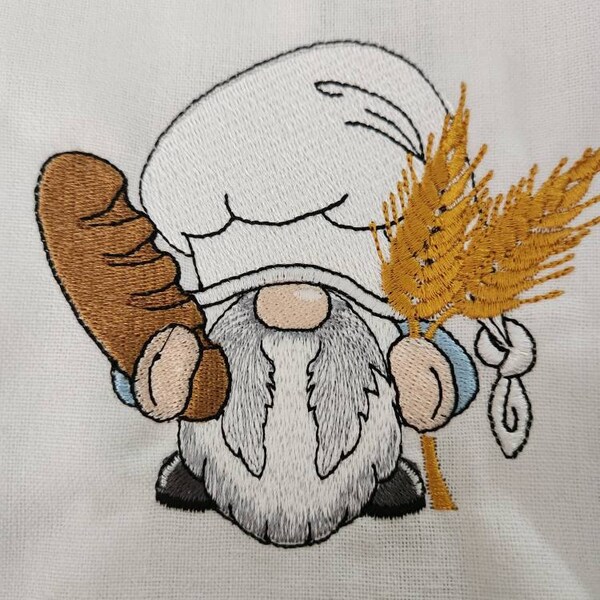 Baker Gnome Embroidery Design. Bread Embroidery Design, Tea Towel ...