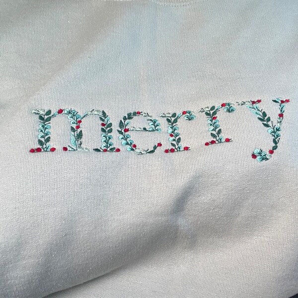 Embroidered Floral Merry Christmas Sweatshirt, Embroidered Christmas ...