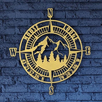 Custom Metal Compass Coordinates Sign , Mountain Metal Sign , Nautical ...