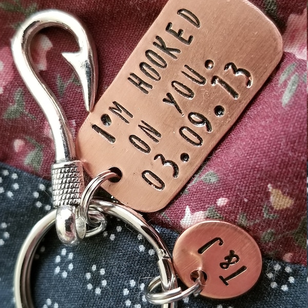 I'm Hooked on You Keychain, Fish Hook Charm, Fishing Keychain ...