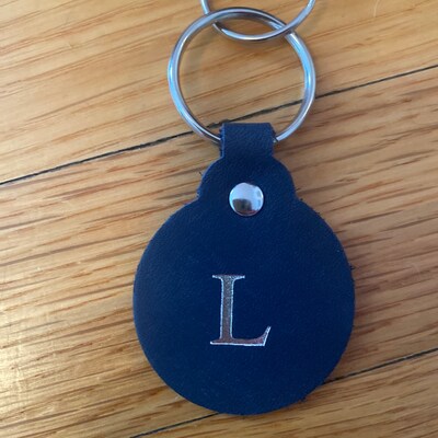 Custom Leather Circle Keychain. Monogrammed Personalized Full Grain ...