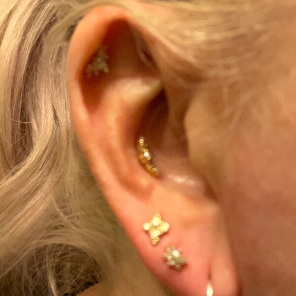 Dainty 14k Solid Gold CZ Cross Piercing, Minimalist Cross Helix, Tiny ...