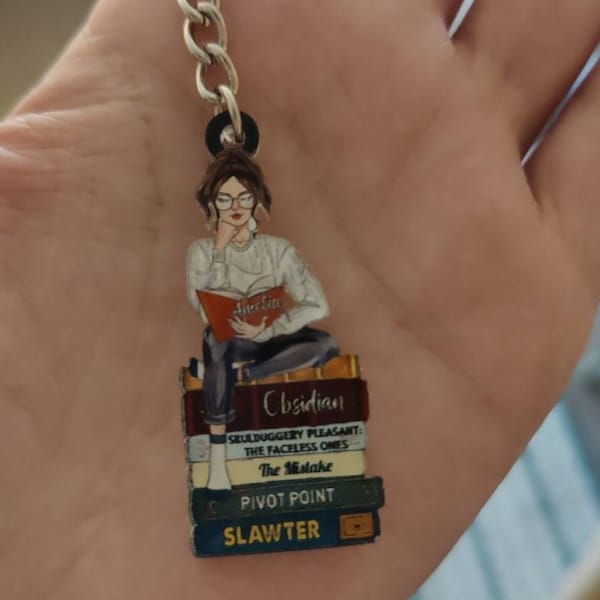 Personalized Girl Reading Book Acrylic Flat Keychain, Custom Book ...