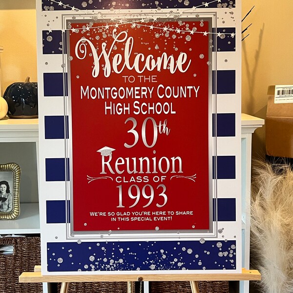 Class Reunion Personalized Welcome Sign Printable | Red on Black White ...