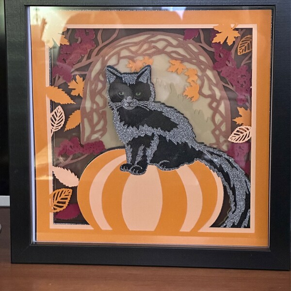 3d Fall Cat Scene Shadow Box Svg, 3d Fall Shadow Box Svg, 3d Layered ...