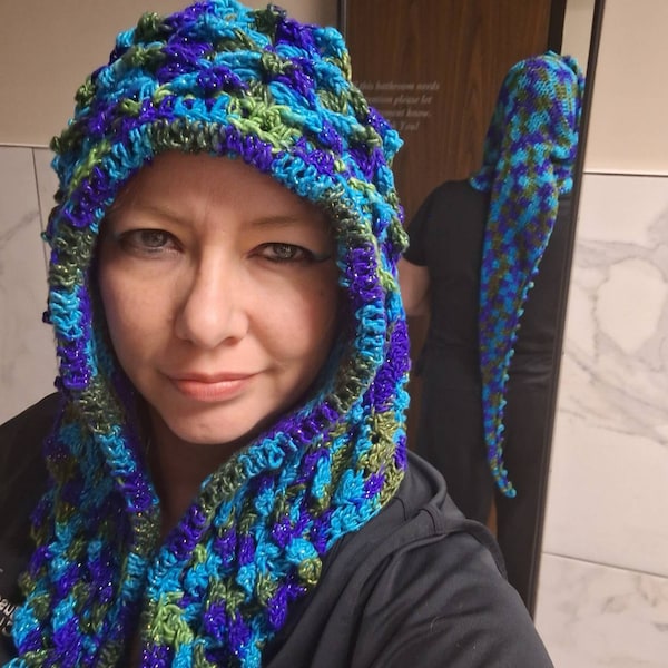 CROCHET Long Dragon Hood PATTERN, "lauwis" Elf Fae Pixie Hat Tutorial ...