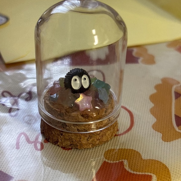 Mini/miniature Soot Sprite! in a Glass Dome. Glow in the Dark Pebbles ...