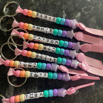 Personalised Beaded Blue Keyring, Handmade Keychain, End of Term ...