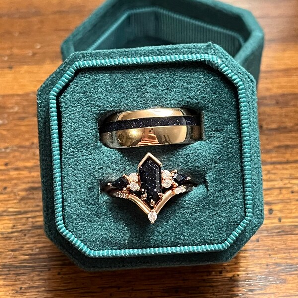 Starry Night Couples Ring Set- His and Hers Orion Nebula Wedding Band ...