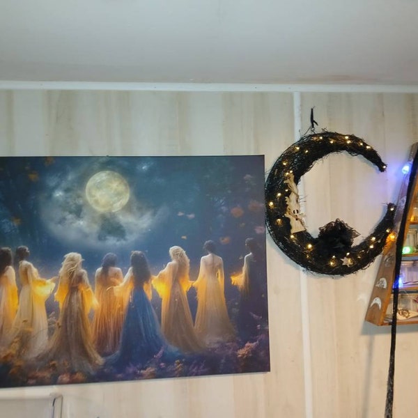 Moon Calling Witch Canvas Print: Halloween Mythical Woman Art - Etsy