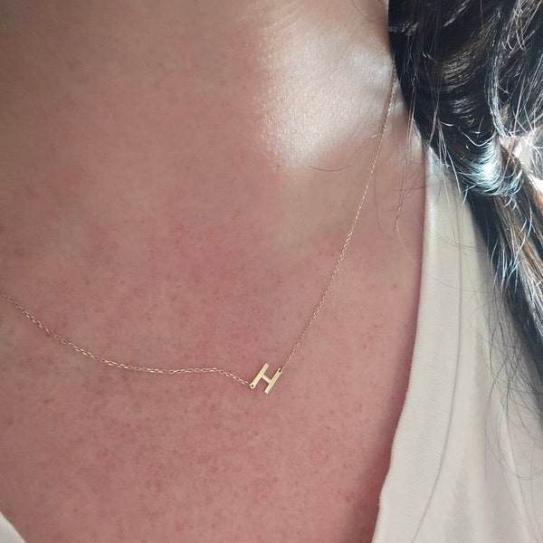 14K Solid GOLD Sideways Initial Necklace, Perfect Gift for Her ...