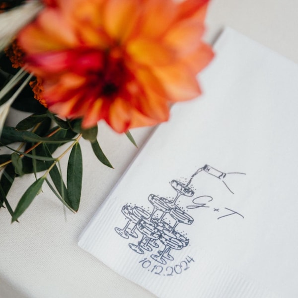 Custom Champagne Tower Cocktail Napkin | Wedding | Party | Bachelorette ...