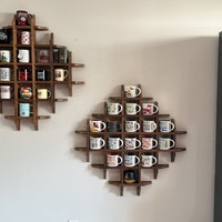 Natural Wooden Coffee Cup Mug Rack With Shelf.tea Cup Holder,rustic ...