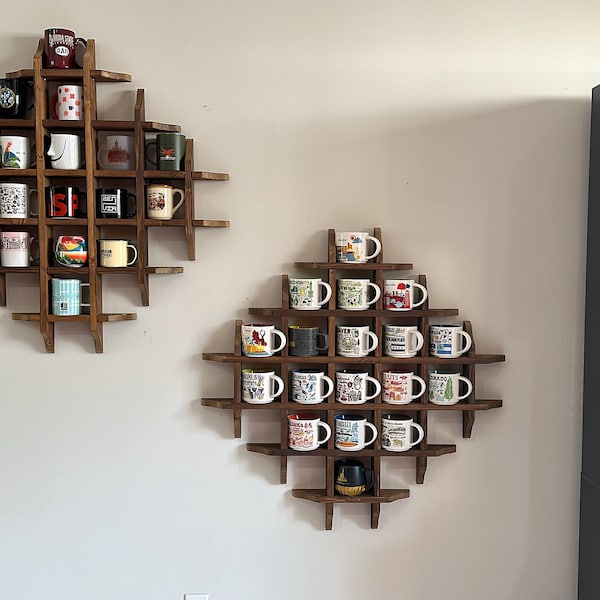 Rustic Wood Coffee Mug Rack: Wall Mounted Tea Cup Display Shelf - Etsy