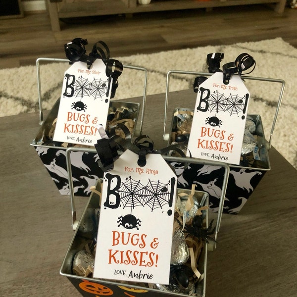 Editable Halloween Favor Tags, Bugs and Kisses Personalized Halloween ...