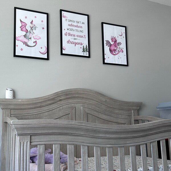 Girl Dragon Nursery Wall Art Poster, Dragon Nursery Decor, Dragon ...
