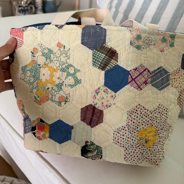 Vintage Quilt Bag, Zippered Pouch, Handmade Clutch, Antique Patchwork ...