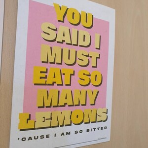 Eat so Many Lemons Lyrics Print Music Print A5 A4 A3 - Etsy