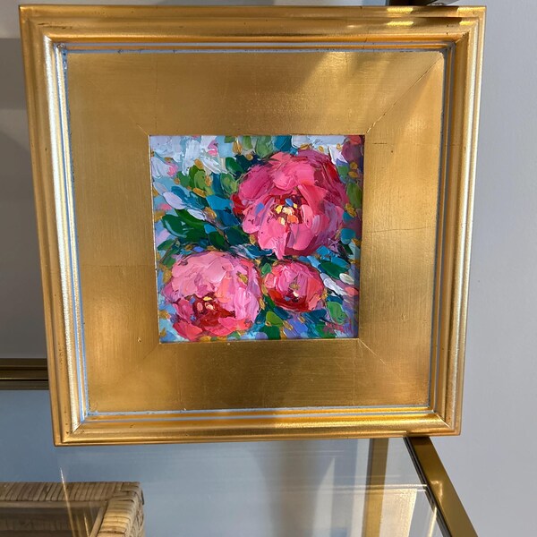 Bright Spring Pink Peony Original Impasto Oil Painting Abstract Floral ...