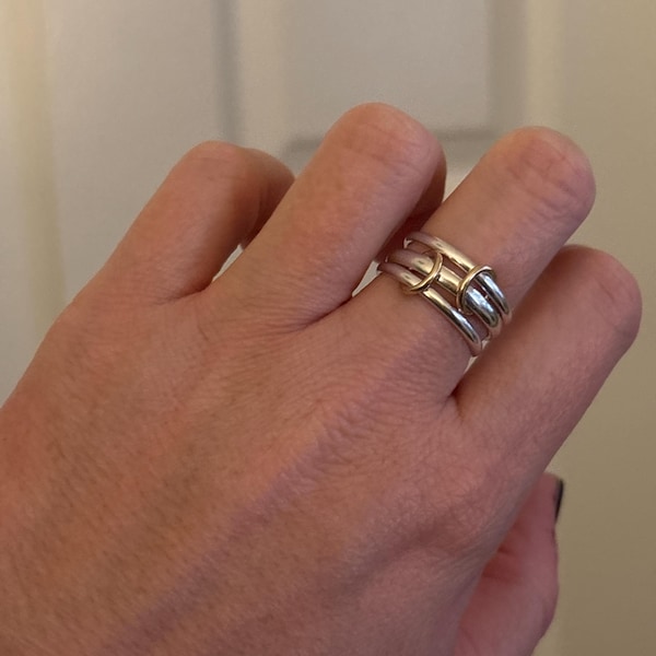 14KGF Heavy Fit Triple Silver and Yellow Gold Filled Ring, Maximum ...